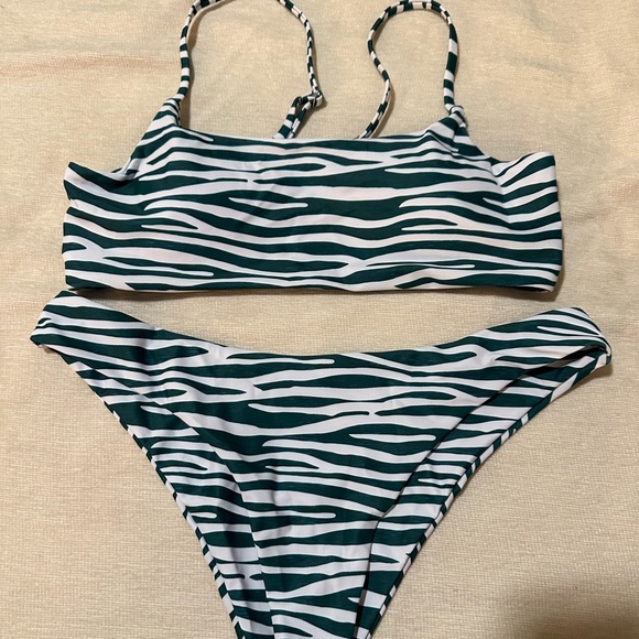 Swim | Green And White Zebra Print Bikini Set | Poshmark